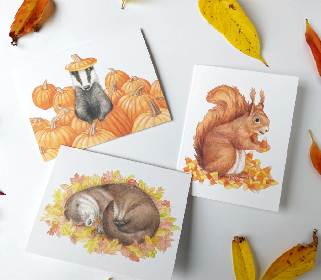 Fall themed Greeting Cards 4.25"x5.5"- Set of 3 with Envelopes - Kristy ...