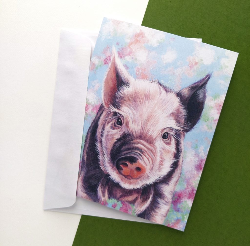 Piglet Card- 4.25 x 5.5" - Printed Greeting Card - Blank inside ...