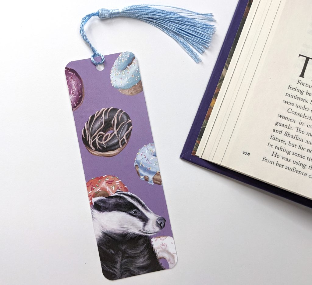 Sweet Tooth: Donut Badger 2x6 inch Bookmark - Kristy Guenther Art
