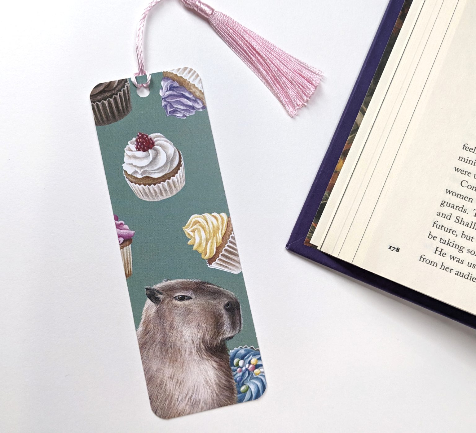 Sweet Tooth: Cupcake Capybara 2x6 inch Bookmark - Kristy Guenther Art