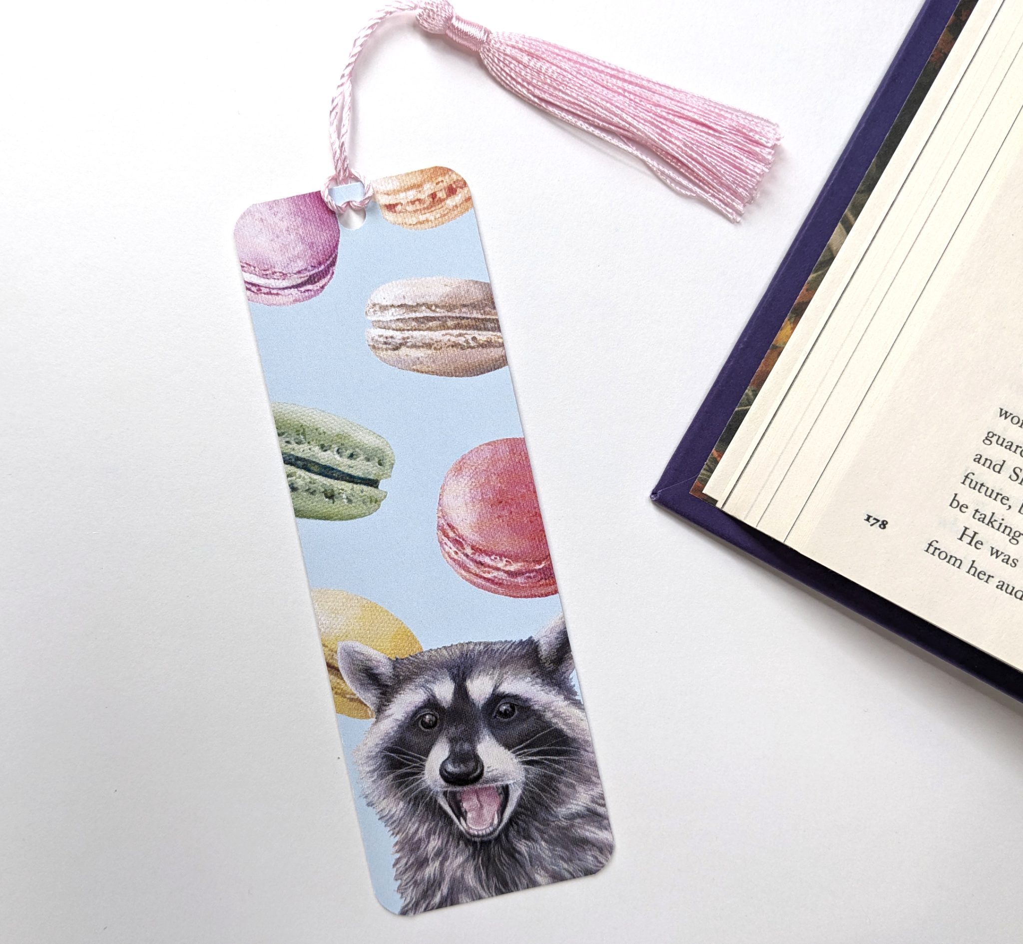 Sweet Tooth: Macaron Raccoon 2x6 inch Bookmark - Kristy Guenther Art