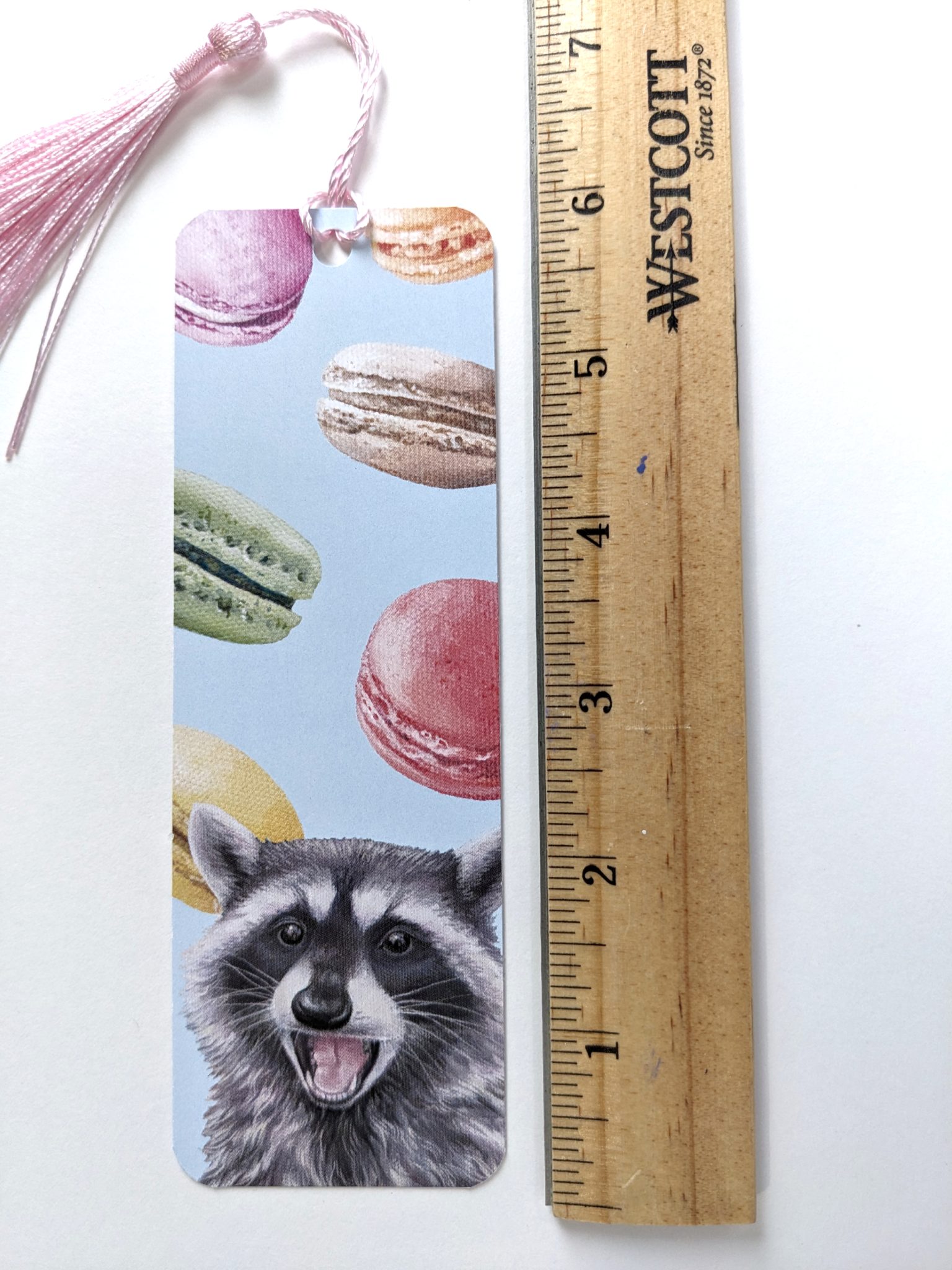 Sweet Tooth: Macaron Raccoon 2x6 inch Bookmark - Kristy Guenther Art