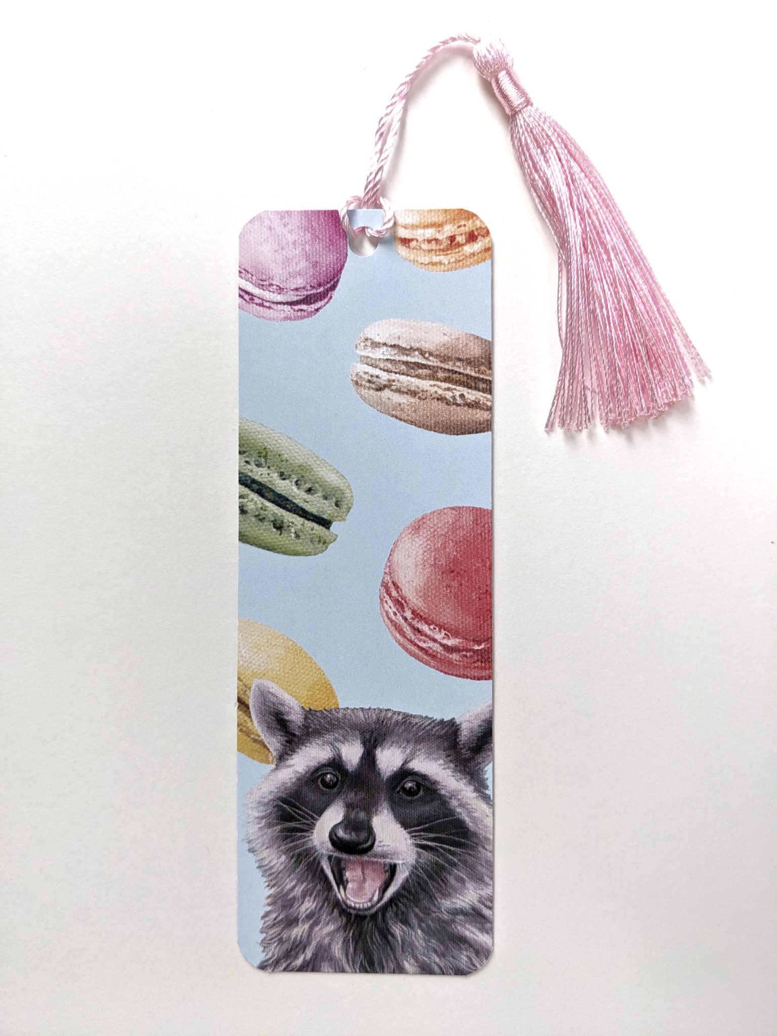 Sweet Tooth: Macaron Raccoon 2x6 inch Bookmark - Kristy Guenther Art