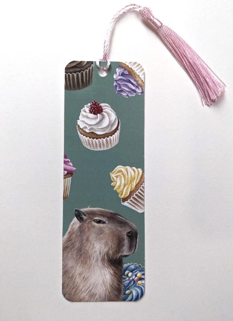 Sweet Tooth: Cupcake Capybara 2x6 inch Bookmark - Kristy Guenther Art